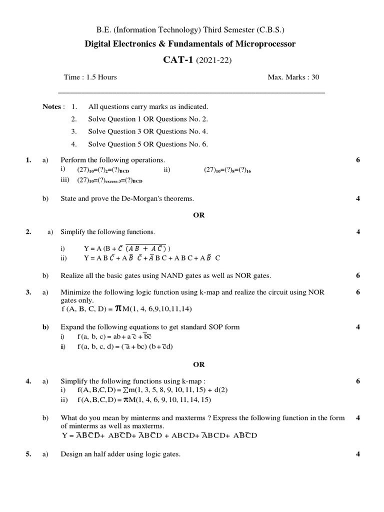 Cat1 3 It W 2021 22 | PDF | Electronics | Digital Electronics
