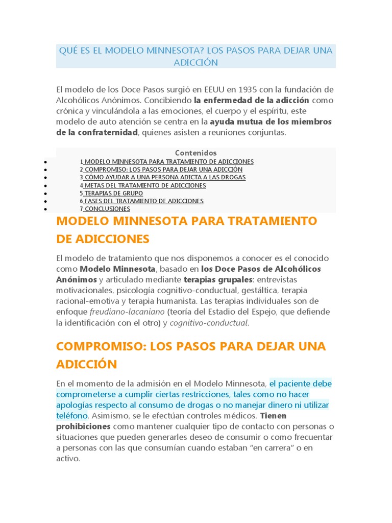Qué Es El Modelo Minnesota, en Adicciones | PDF | La dependencia de ...