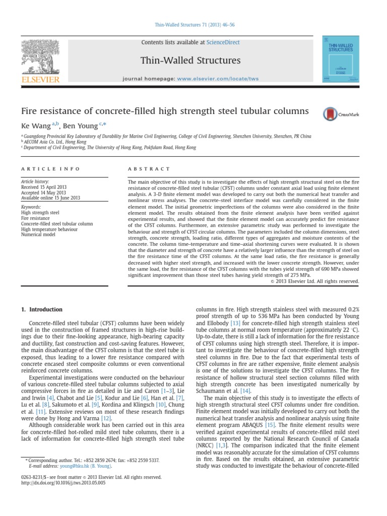 Fire Resistance of CFST Columns Analysis | PDF | Strength Of Materials ...