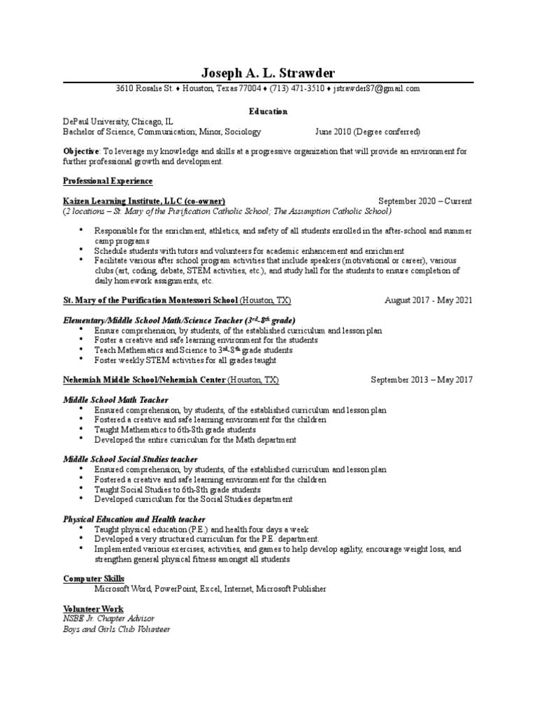 Joseph Strawder Resume - 2019 Updatedraft - As Comments 4-19-2019 | PDF ...