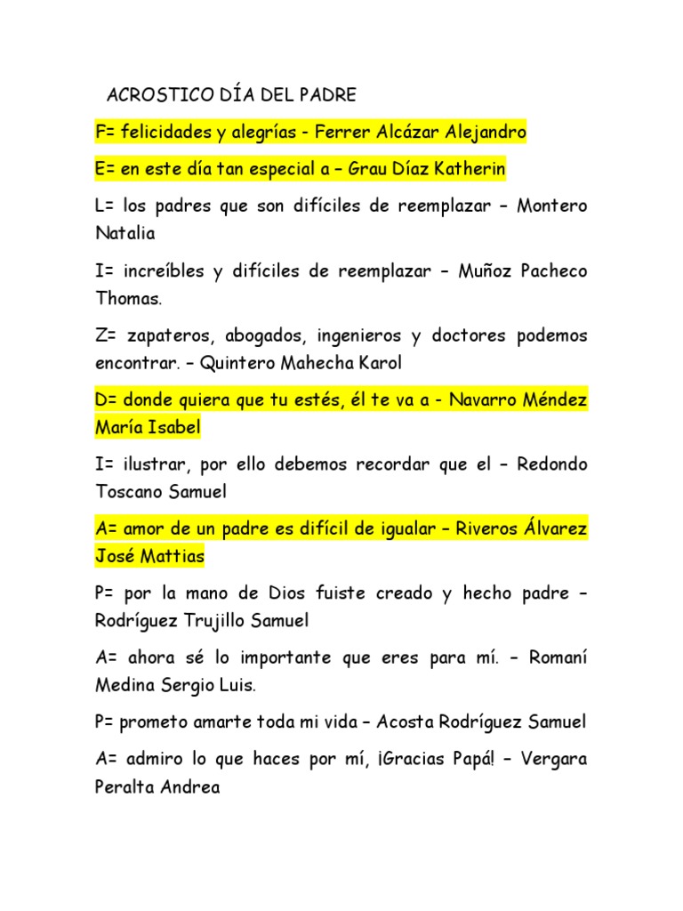Acrostico Día Del Padre | PDF
