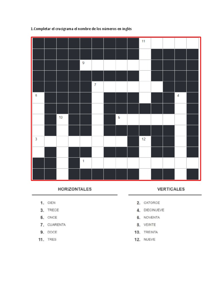 Crucigrama Numeros | PDF
