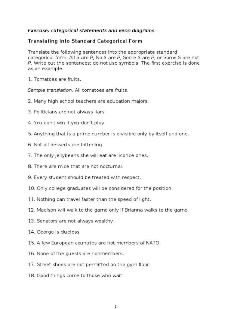 Categorical Statements and Venn Diagrams | PDF
