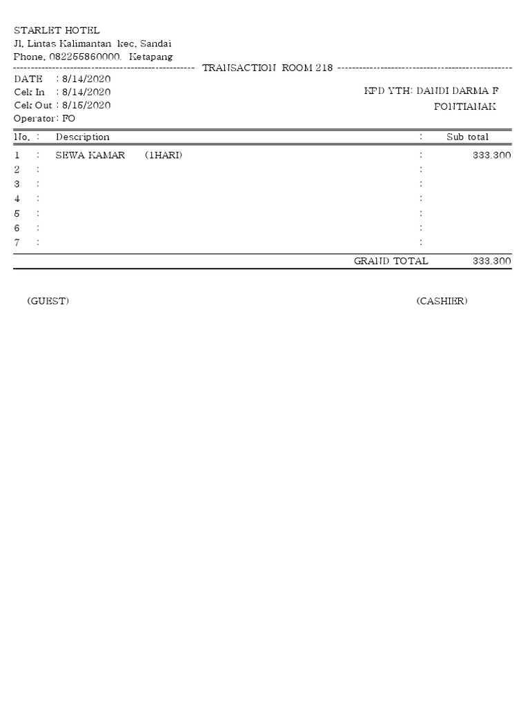 TransWay Hotel Tayan | PDF