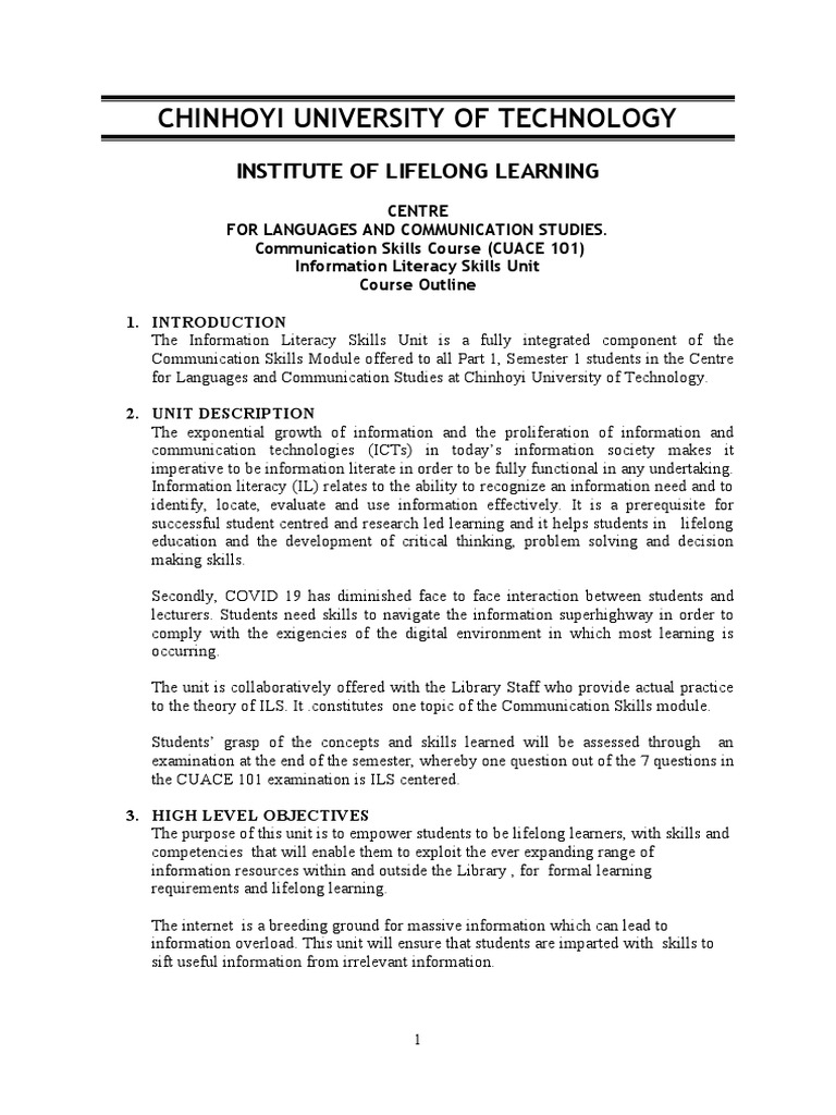 ILS Course Outline | PDF | Information Literacy | Libraries