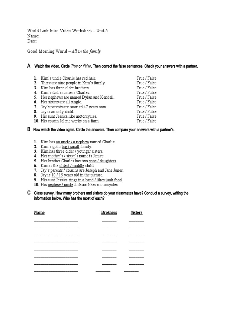 Wl3e ICPNA Basic02 U06 GW Video Worksheet | PDF | Sports & Recreation ...