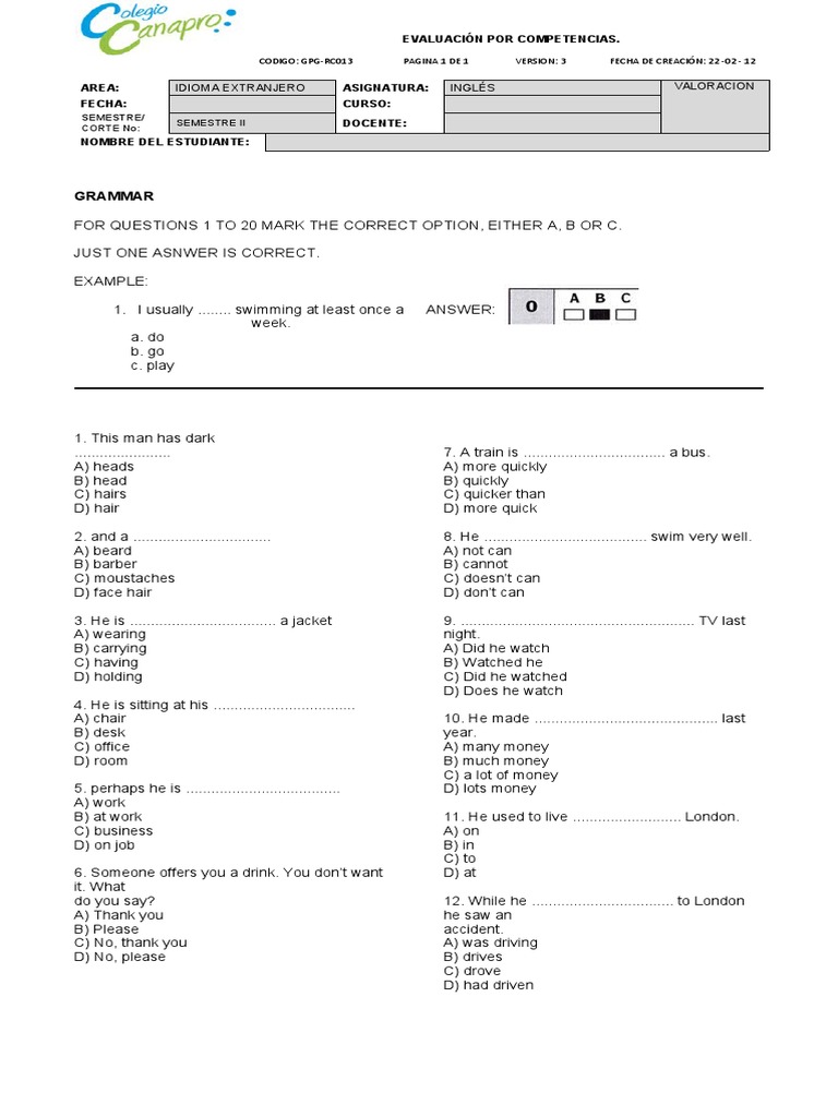 Suficiency English Test - November 22 | PDF