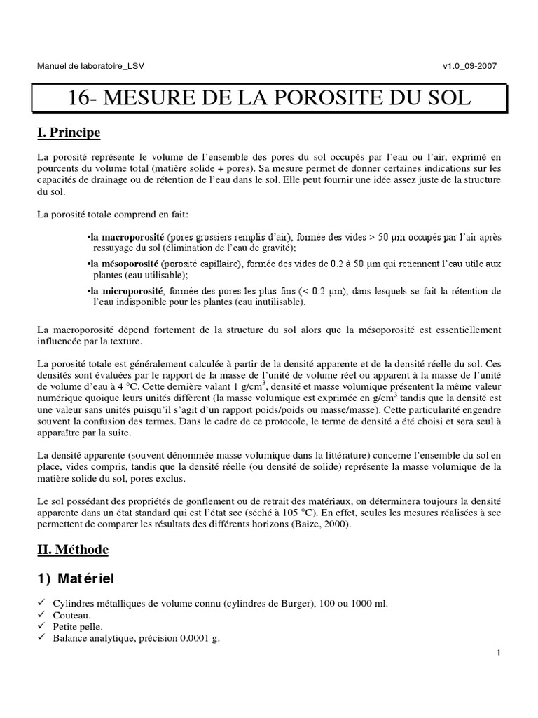Mesure de la Porosité du Sol | PDF | Porosité | La nature