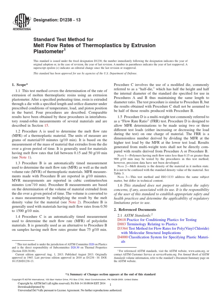 Astm D1238 - 13 | PDF | Materials | Chemistry