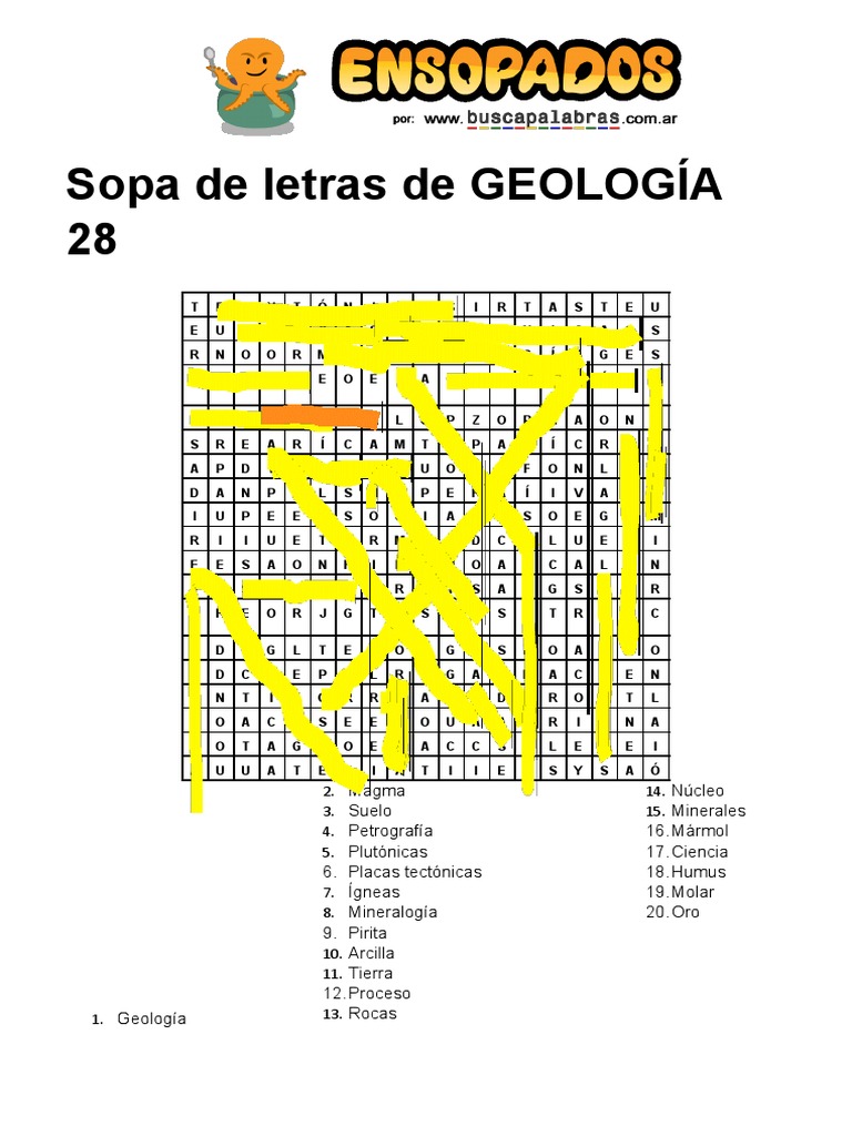 Sopa de Letras de Geología - 28 | PDF | Roca ígnea | Petrología