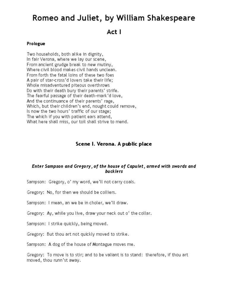 Act 1 Summary of Romeo and Juliet | PDF | Characters In Romeo And ...