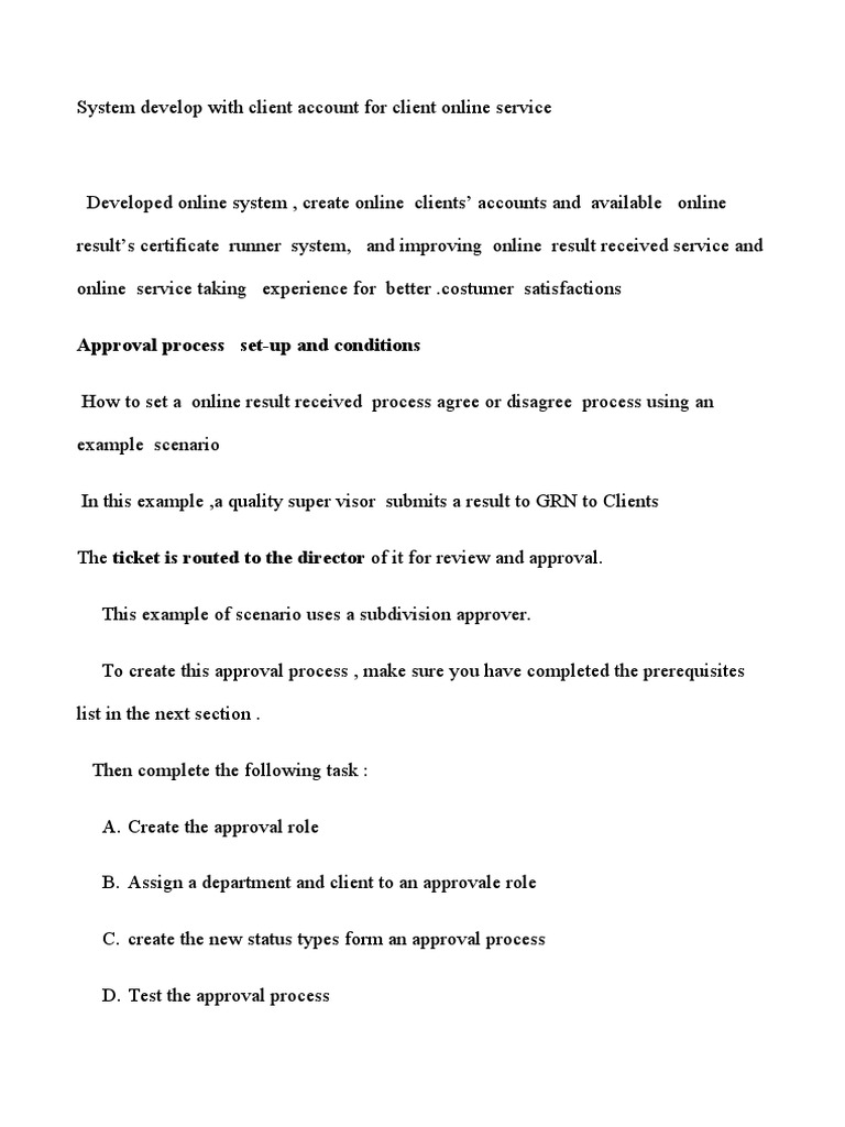 Approval Process Set-Up and Conditions | PDF | Information | Client ...