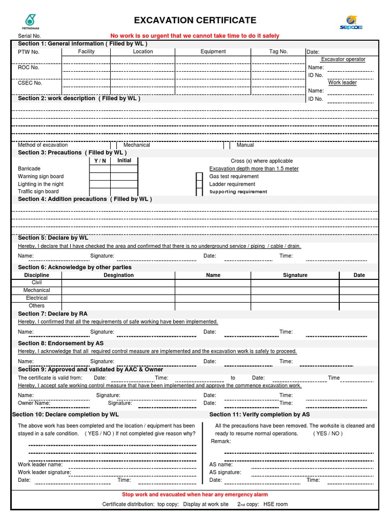 Excavation Certificate | PDF