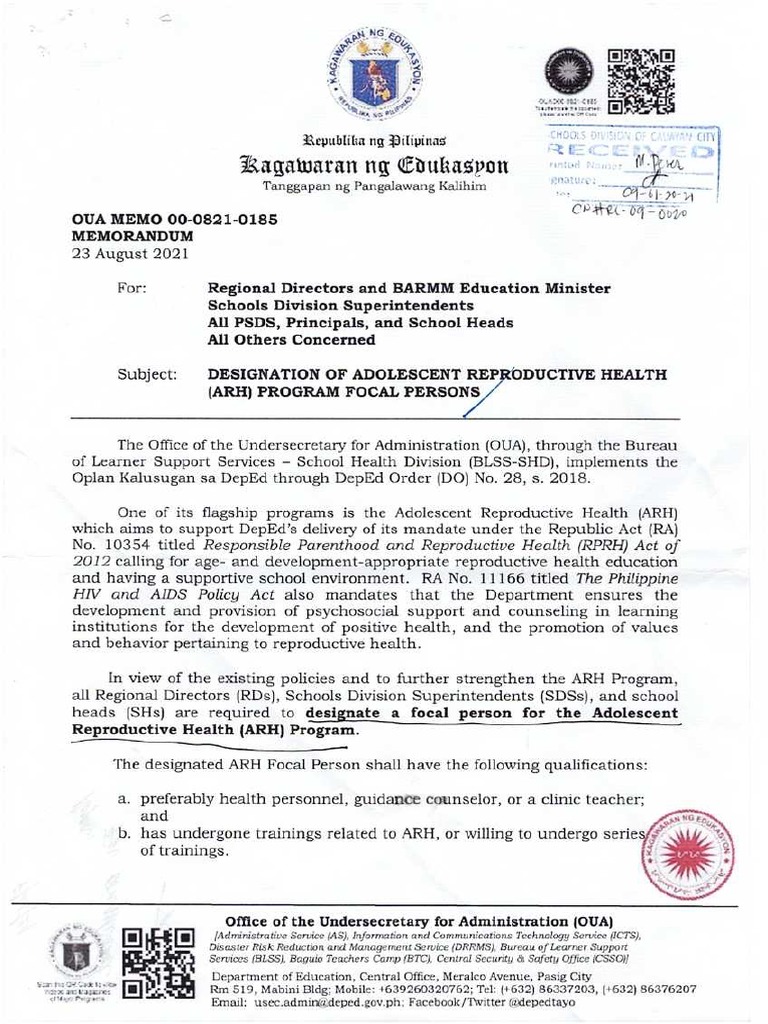 w1!09!0001 Designation of Adolescent Reproductive Health (Arh) Program ...
