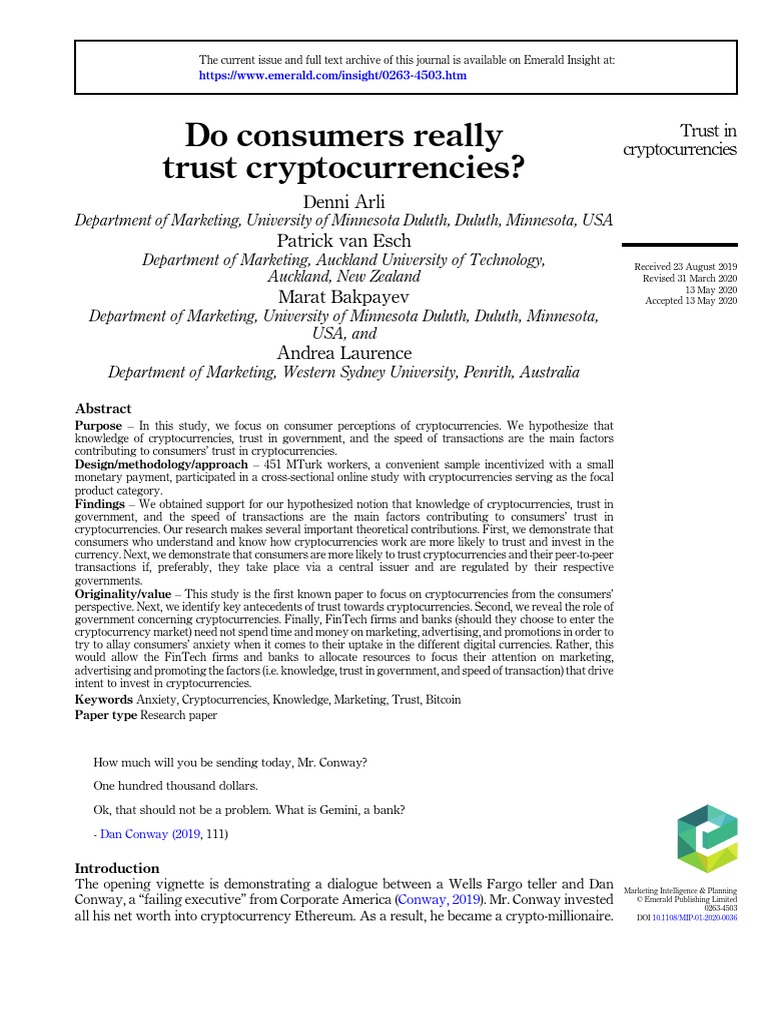 Do Consumers Really Trust Cryptocurrencies?: Denni Arli Patrick Van ...