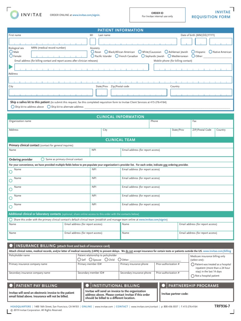 Invitae - TRF938 Invitae FVT VUS OrderForm | PDF | Genetic Testing ...
