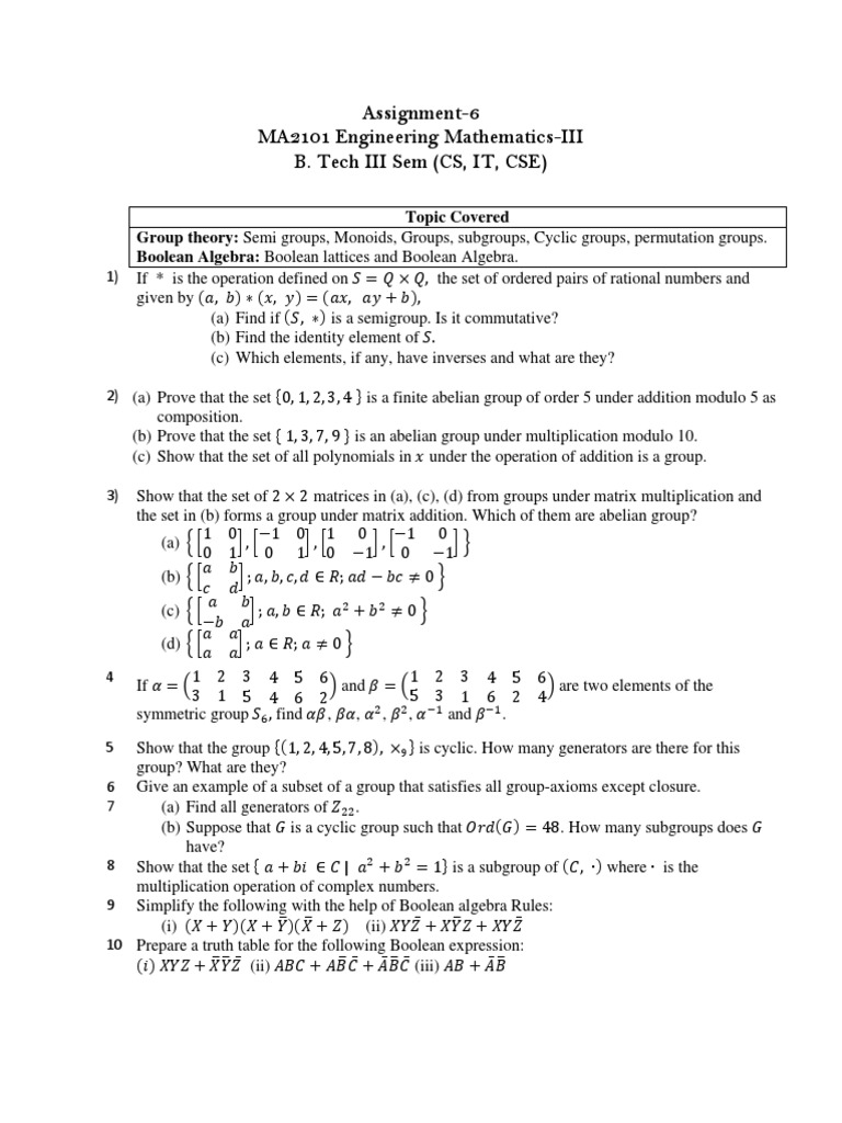 Maths Assignment6 Group Theory QuesAndAns | PDF | Group (Mathematics ...