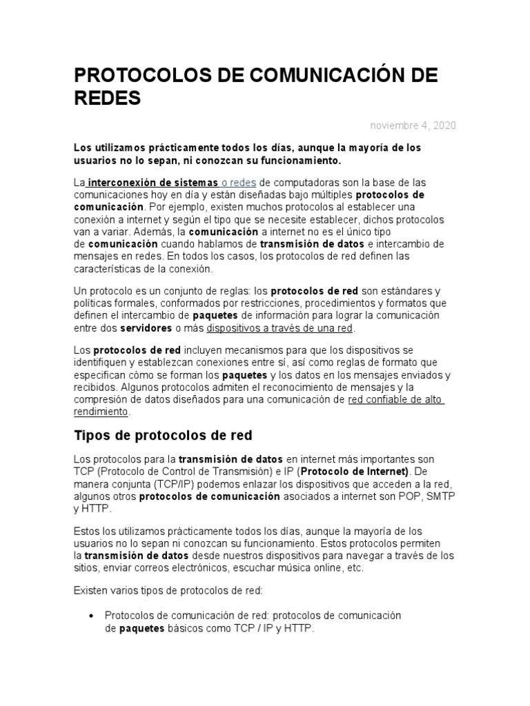Protocolos de Comunicación de Redes | Descargar gratis PDF | Protocolos ...