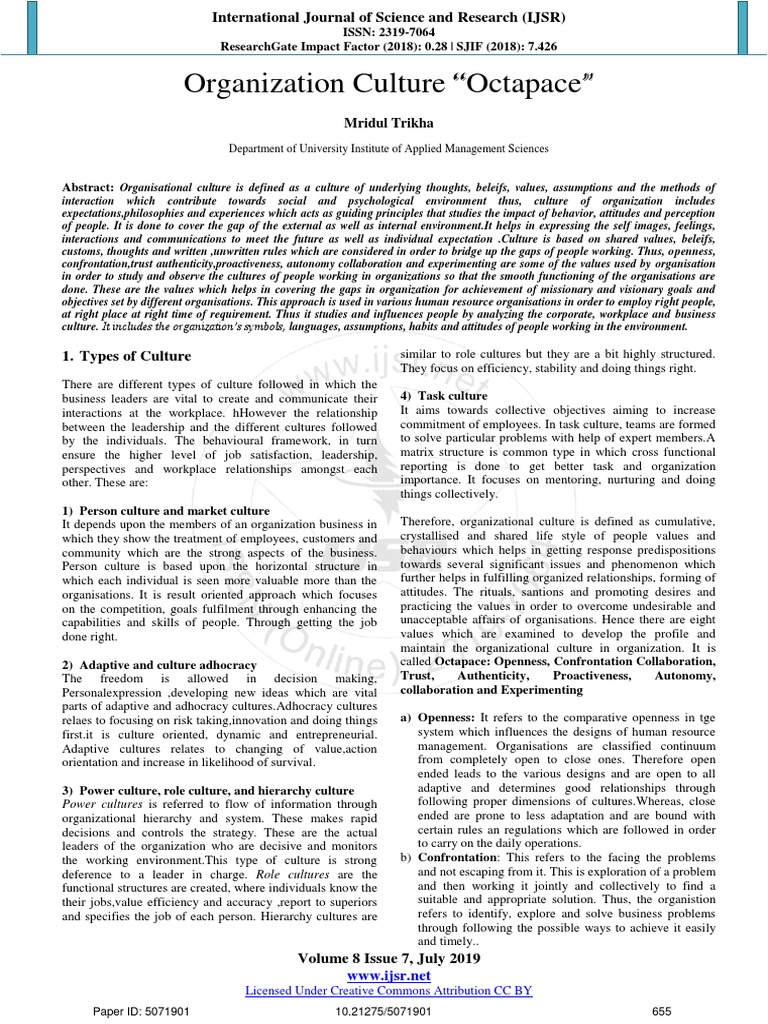 Organization Culture "Octapace": Mridul Trikha | PDF | Leadership ...