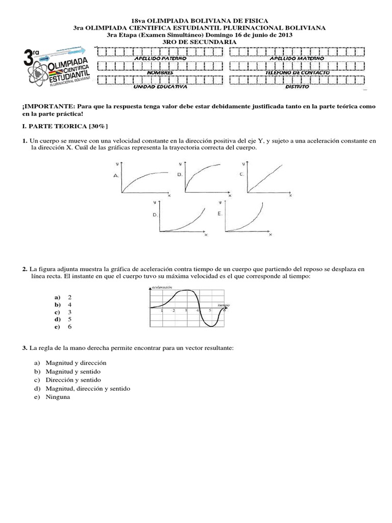Física - 3ra - Olimpiada - 3ra - Etapa - Todos - 3RA OLIMPIADA | PDF | Resistencia Eléctrica y ...