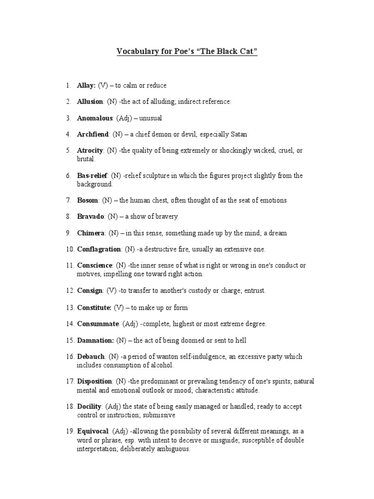 The Black Cat Vocabulary | PDF