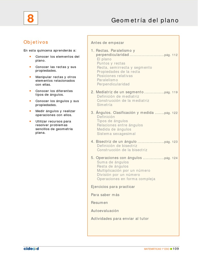 Geometría del plano: Rectas y ángulos | PDF | Ángulo | Perpendicular