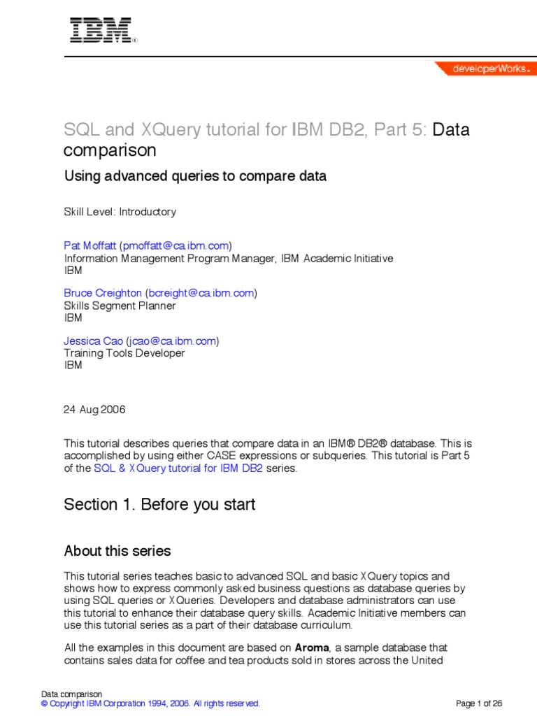 Sql And Xquery Tutorial For Ibm Db2 Part 5 Data Comparison Pdf Ibm Db2 Databases