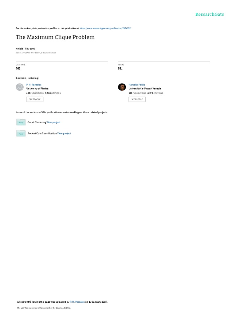 The Maximum Clique Problem | PDF | Linear Programming | Graph Theory