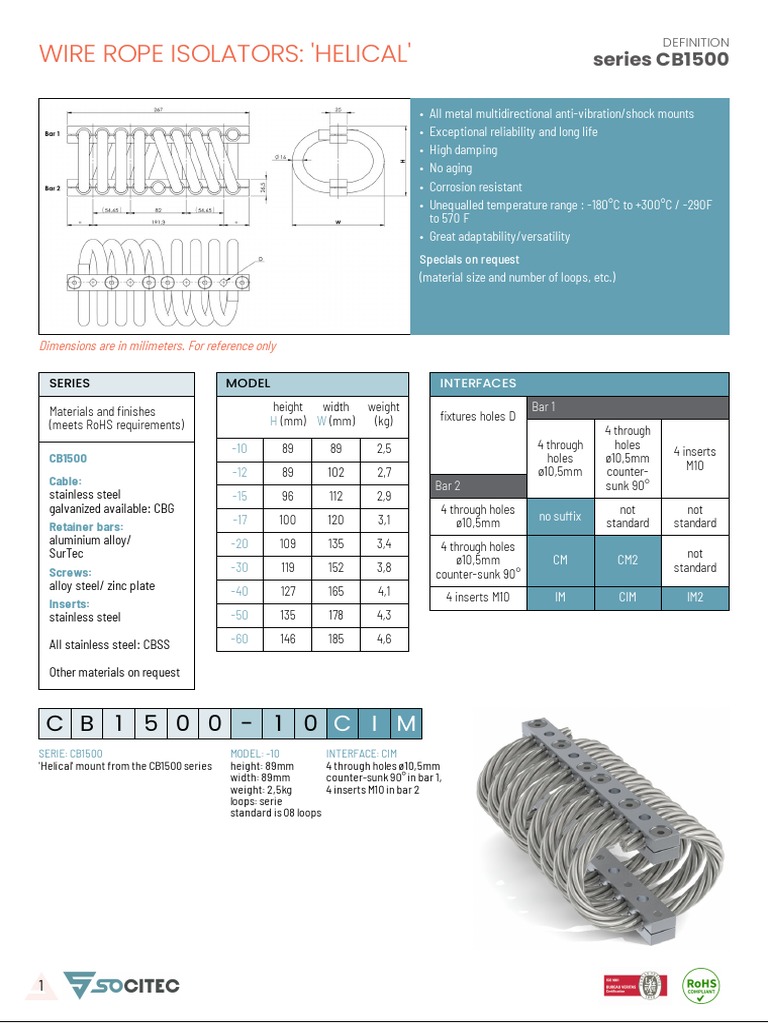 Wire Rope Isolators: 'Helical': Series CB1500 | PDF | Stainless Steel ...