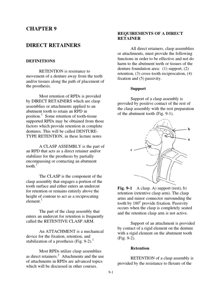 Requirements of A Direct Retainer | PDF | Dentures | Mouth
