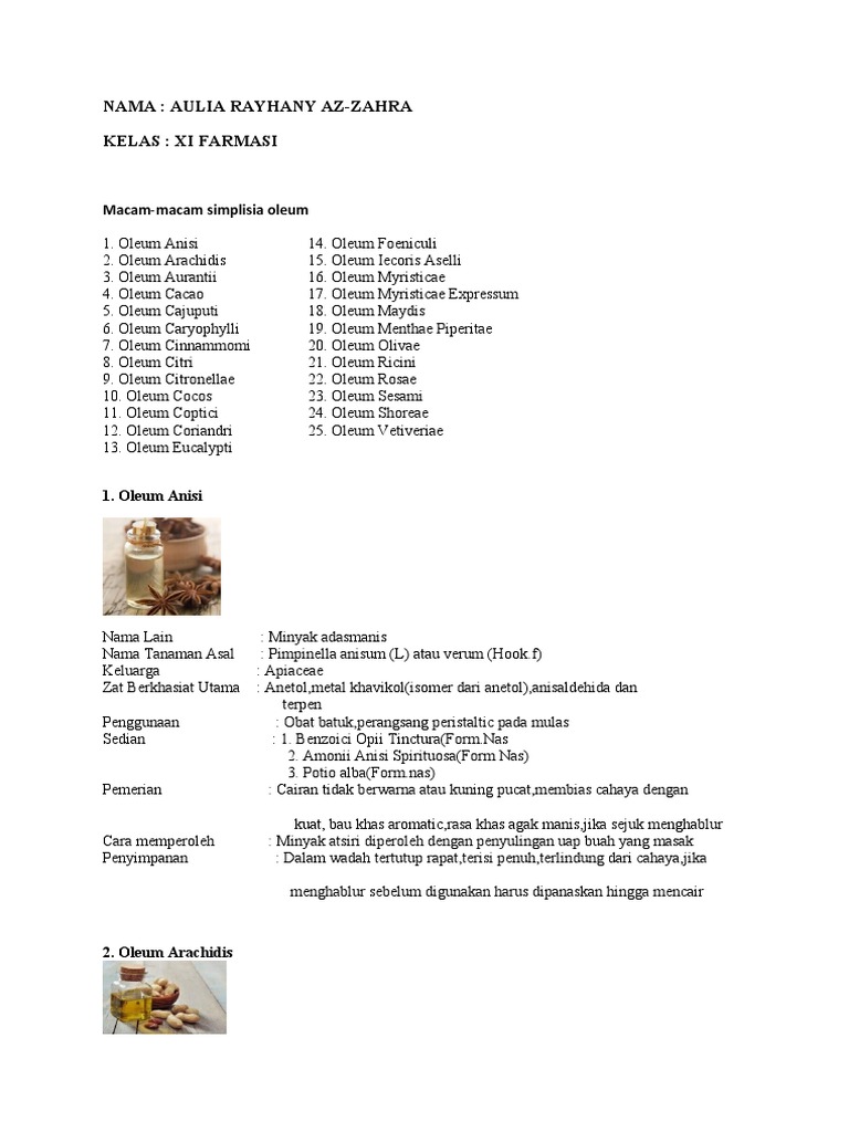 Simplisia Oleum Aulia | PDF | Memasak, Makanan, & Anggur