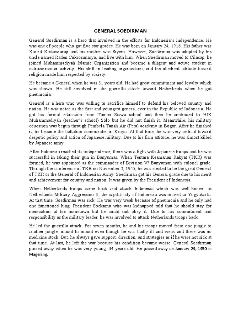 General Soedirman: D Away On January 29, 1950 in Magelang | PDF ...