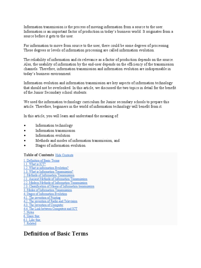 Information Transmission | PDF | Data Transmission | Information Technology