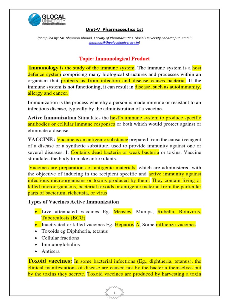 Immunological Products Overview | PDF | Vaccines | Immune System