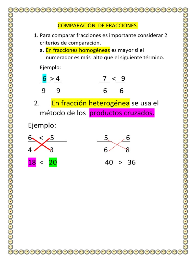 Hojas De Trabajo De Comparación De Fracciones