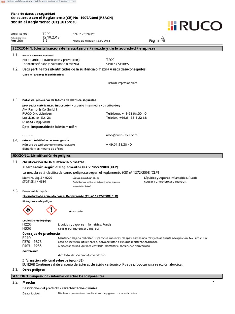 Ficha de seguridad tinta impresión | PDF | Toxicidad | Residuos