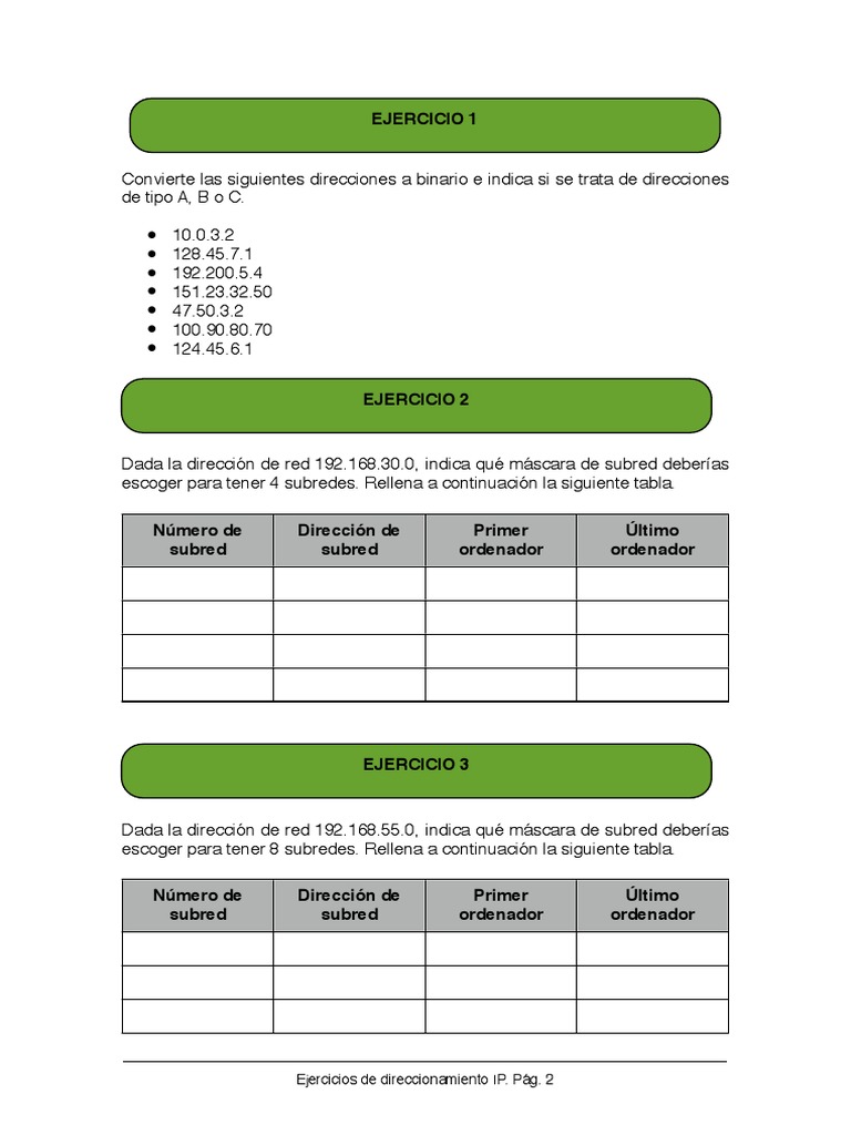 Ejercicios Direccionamiento IPv4 y Subnetting | PDF | Dirección IP | Redes de computadoras