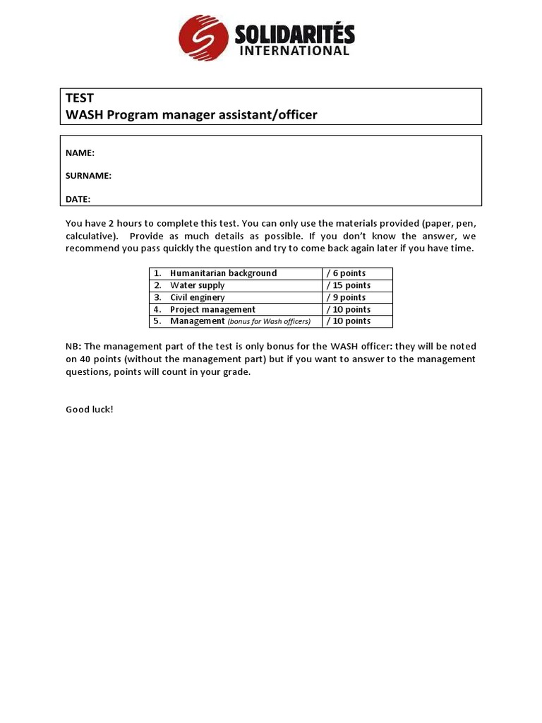 Test - WASH PM Assistant - Template | PDF | Water Purification | Water