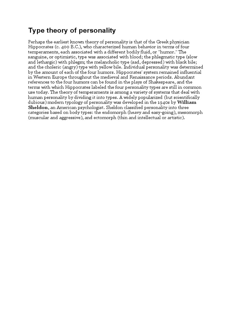 Type Theory of Personality | PDF | Philosophy