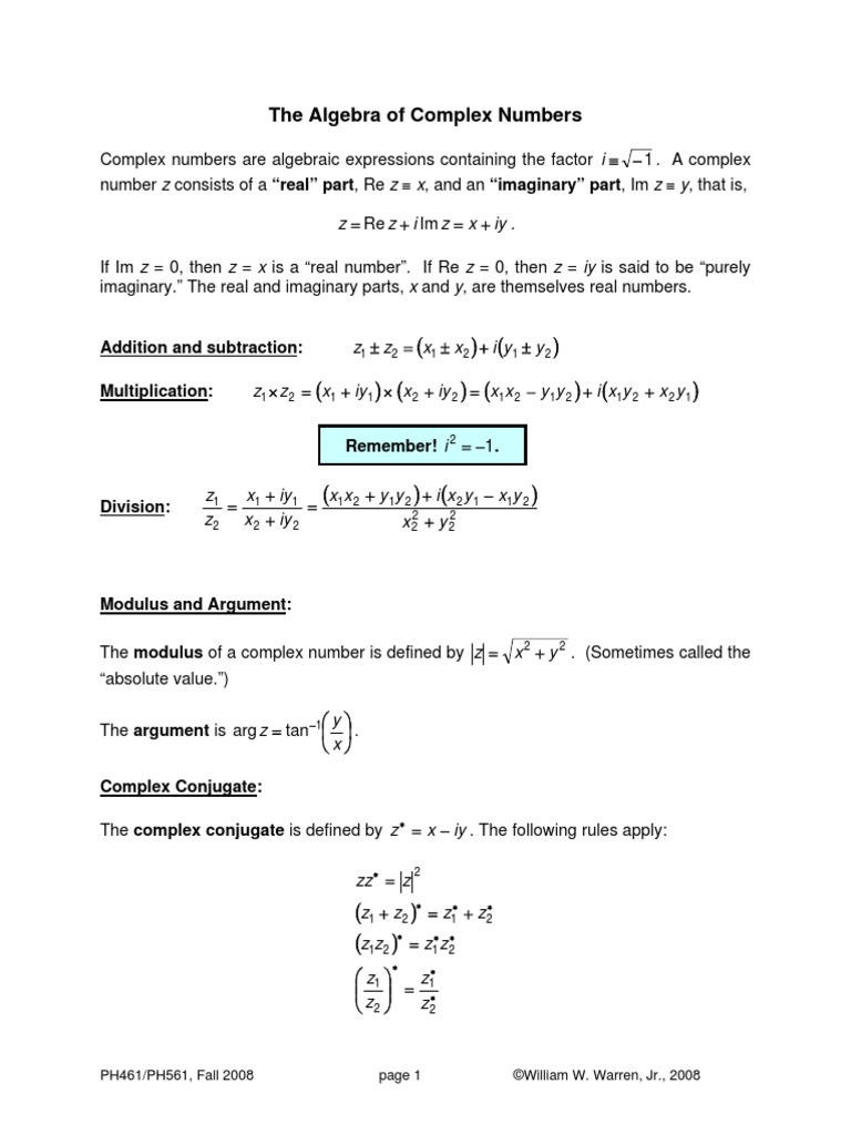 The Algebra of Complex Numbers | PDF | Complex Number | Arithmetic