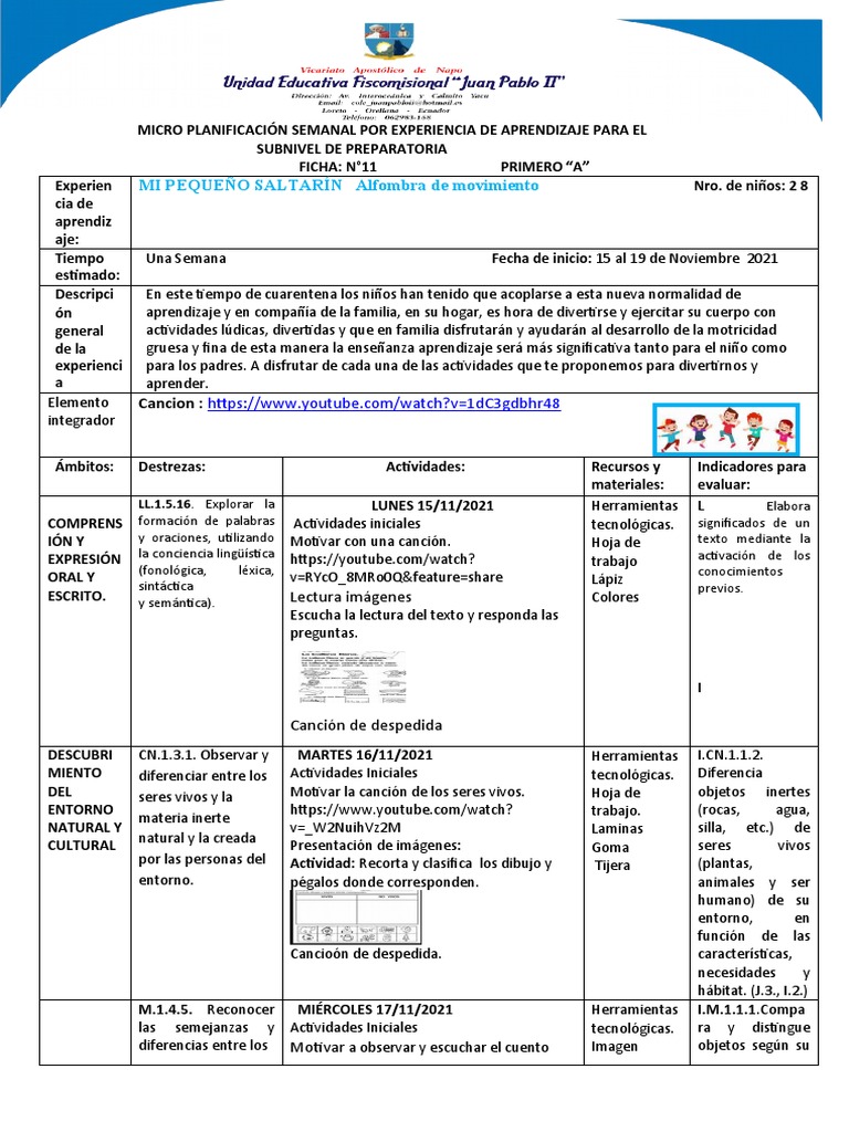 PLANIFICACIÒN SEMANA 11 Preparatoria A | PDF | Cognición