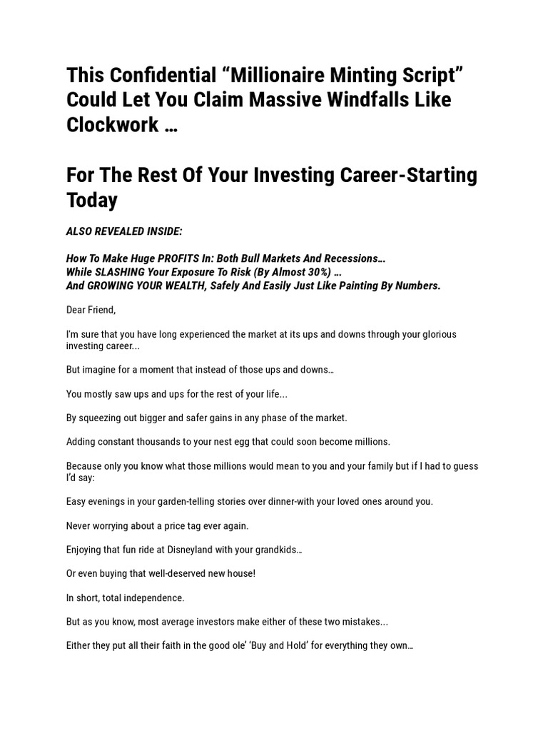 FULL SALES LETTER Cabot Millionaire Script For Mike Cintolo | PDF ...