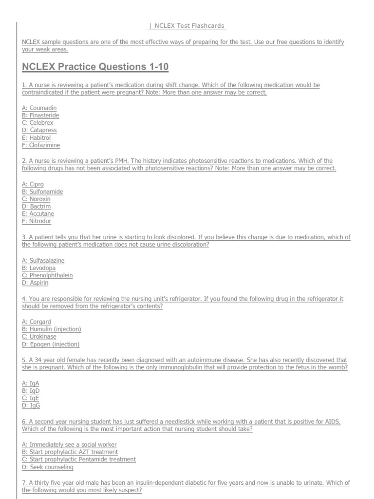 NCLEX Exam Questions and Answers PDF | PDF | National Council Licensure ...