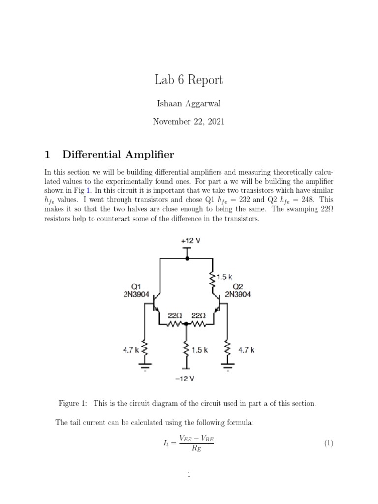 Lab 6 Report: 1 Differential Amplifier | PDF | Operational Amplifier ...