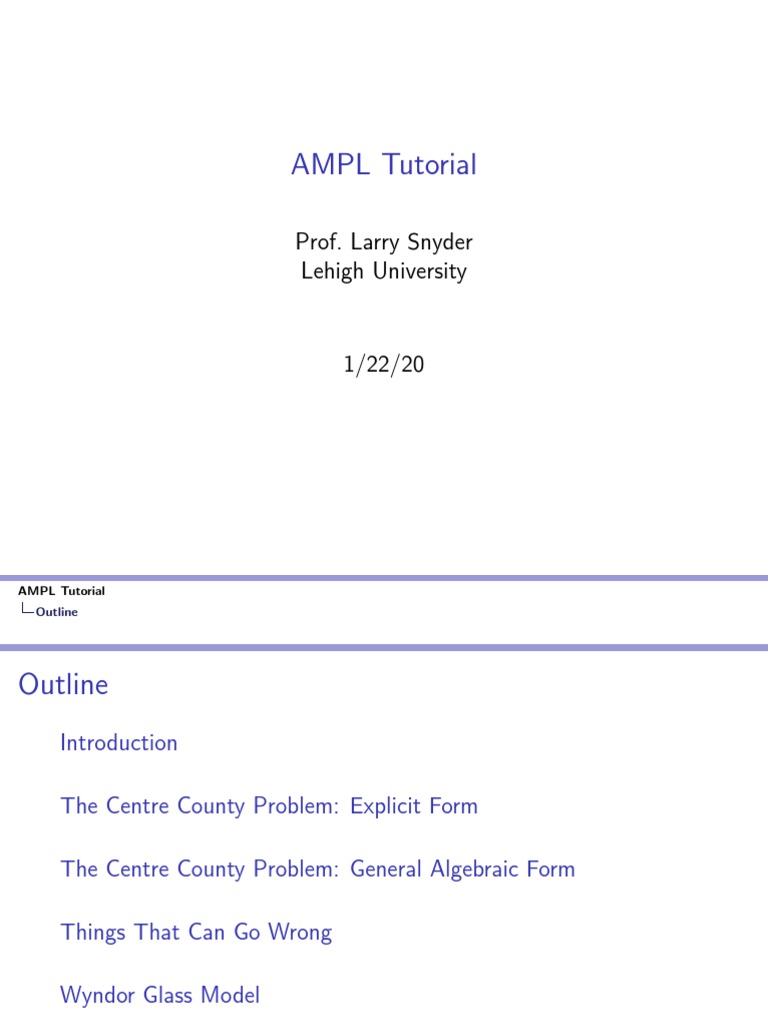 Ampl Tutorial Snyder | Download Free PDF | Mathematical Optimization ...