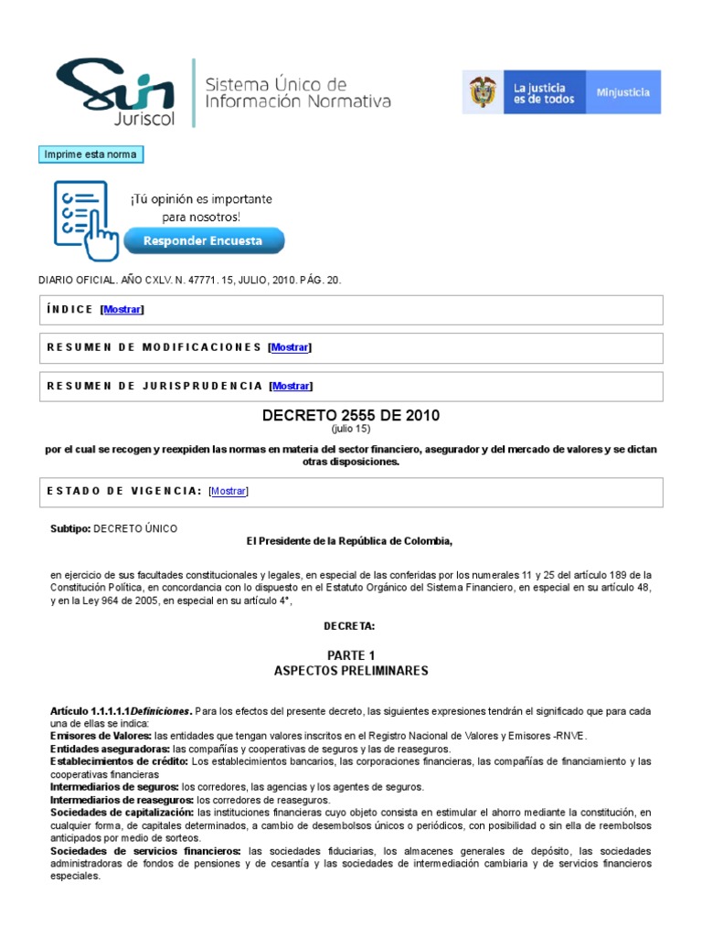 Decreto 2555 de 2010 | Descargar gratis PDF | Riesgo crediticio | Compartir (Finanzas)