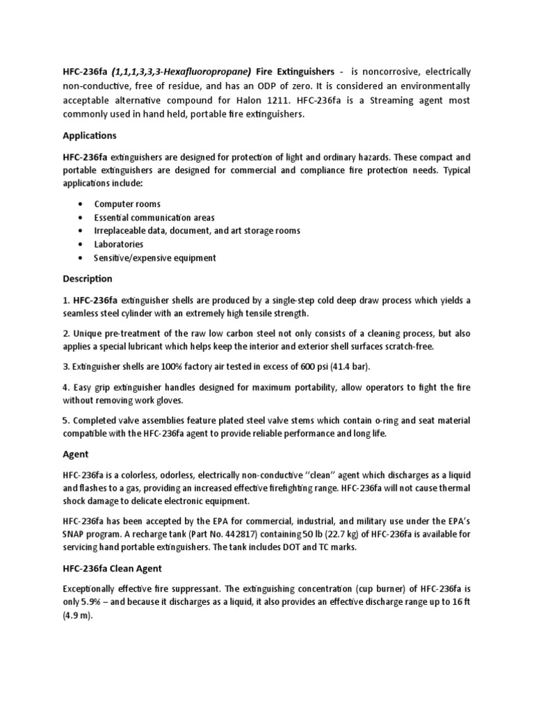 HFC-236FA Extinguisher Data Sheet | PDF | Materials | Chemistry