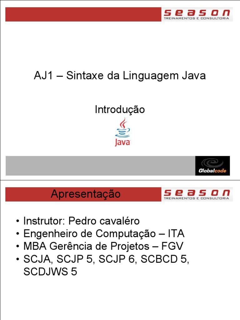 AJ1 - Sintaxe Da Linguagem Java: Introdução | PDF | Linguagem de ...