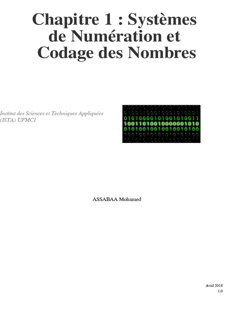 Chapitre2 Systèmes de Numération Et Codage Des Nombres 2ème Séance Jeudi 03-12-20 PMI Et TS S1 ...