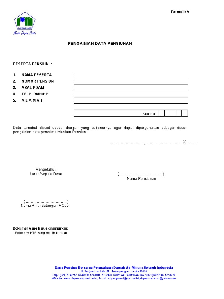 Form Pengkinian Data Dapenma | PDF